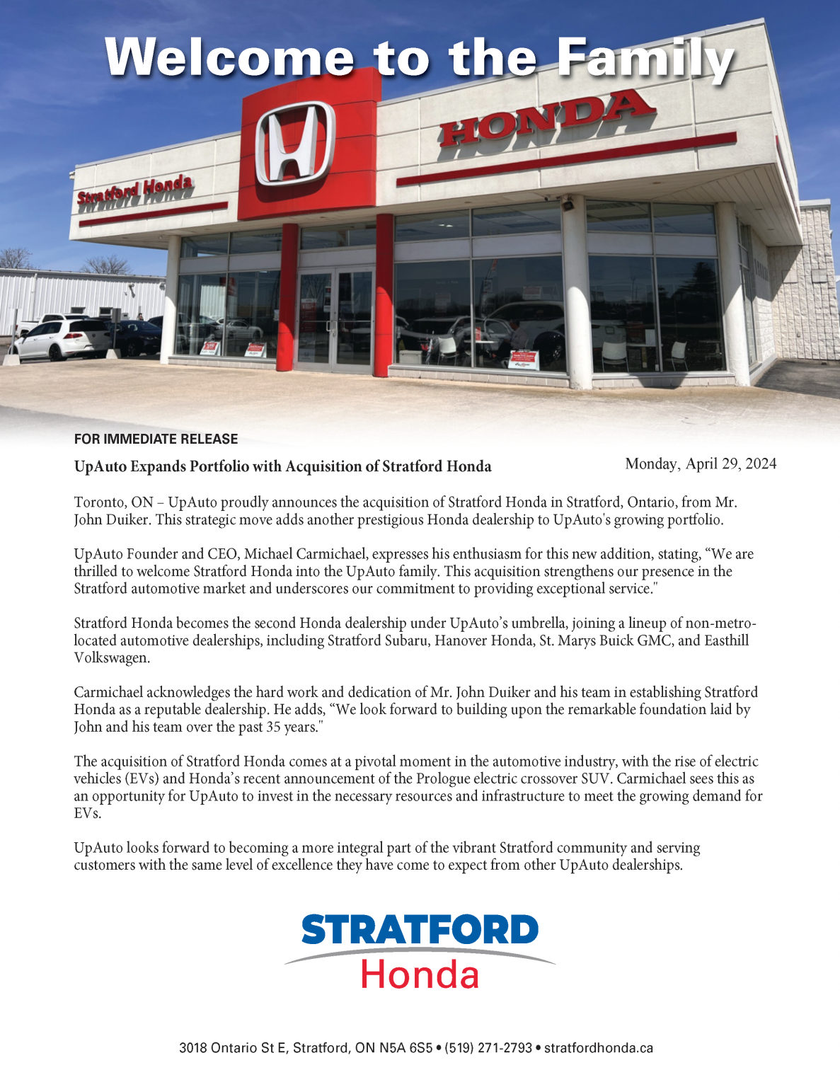 New Ownership - UpAuto | Stratford Honda